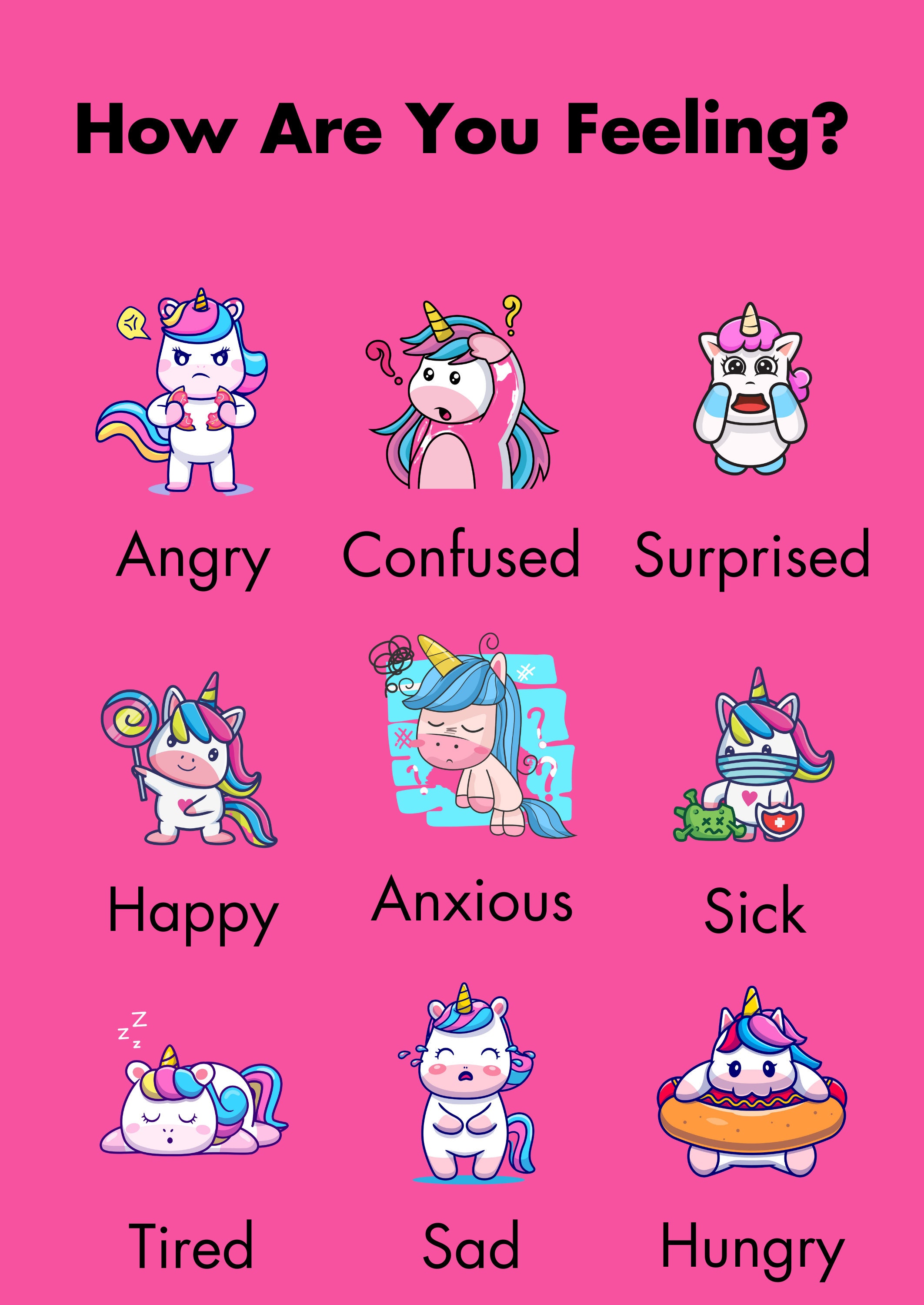 Unicorn Printable: Emotions/feelings Chart - Etsy