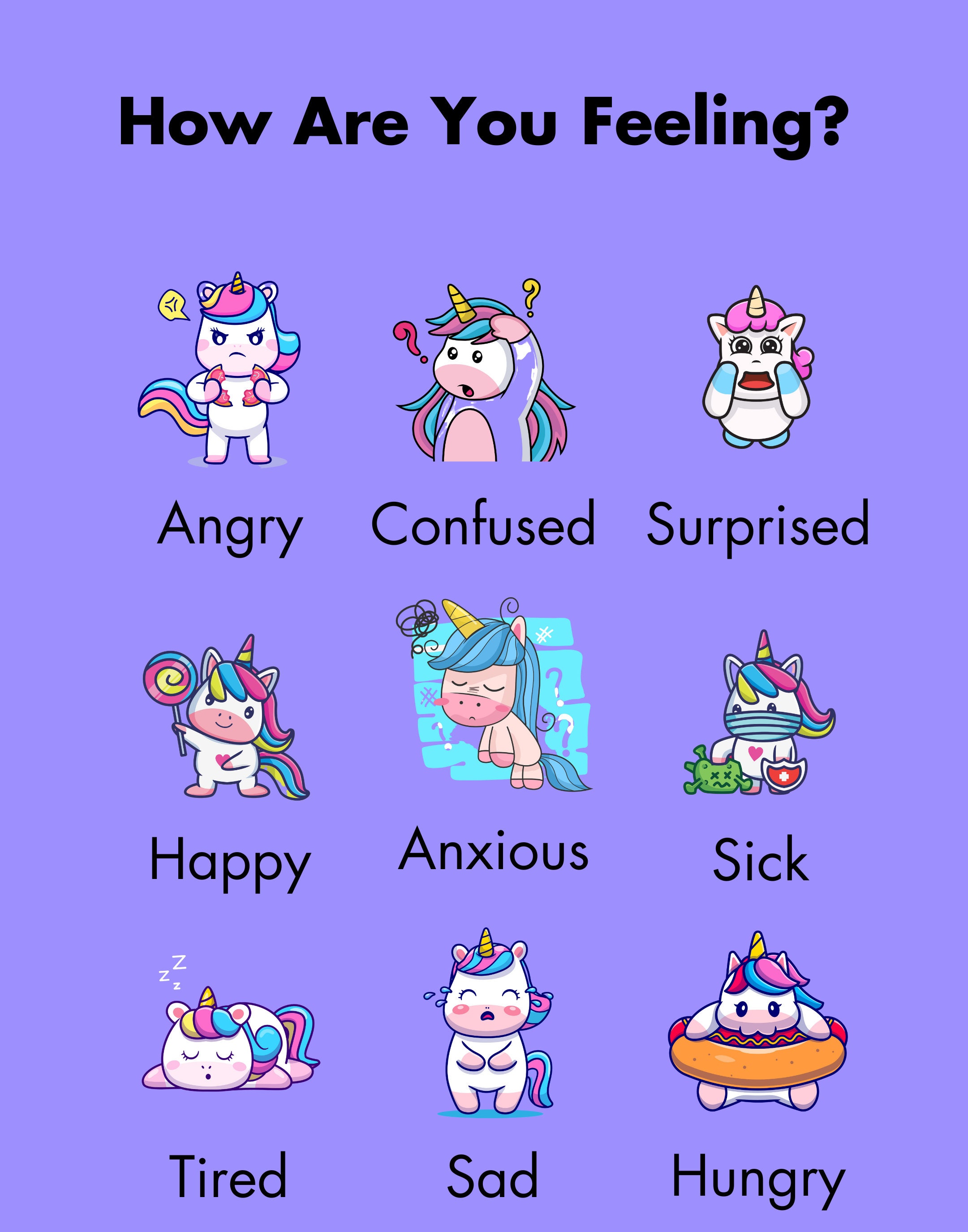 Unicorn Printable: Emotions/feelings Chart - Etsy