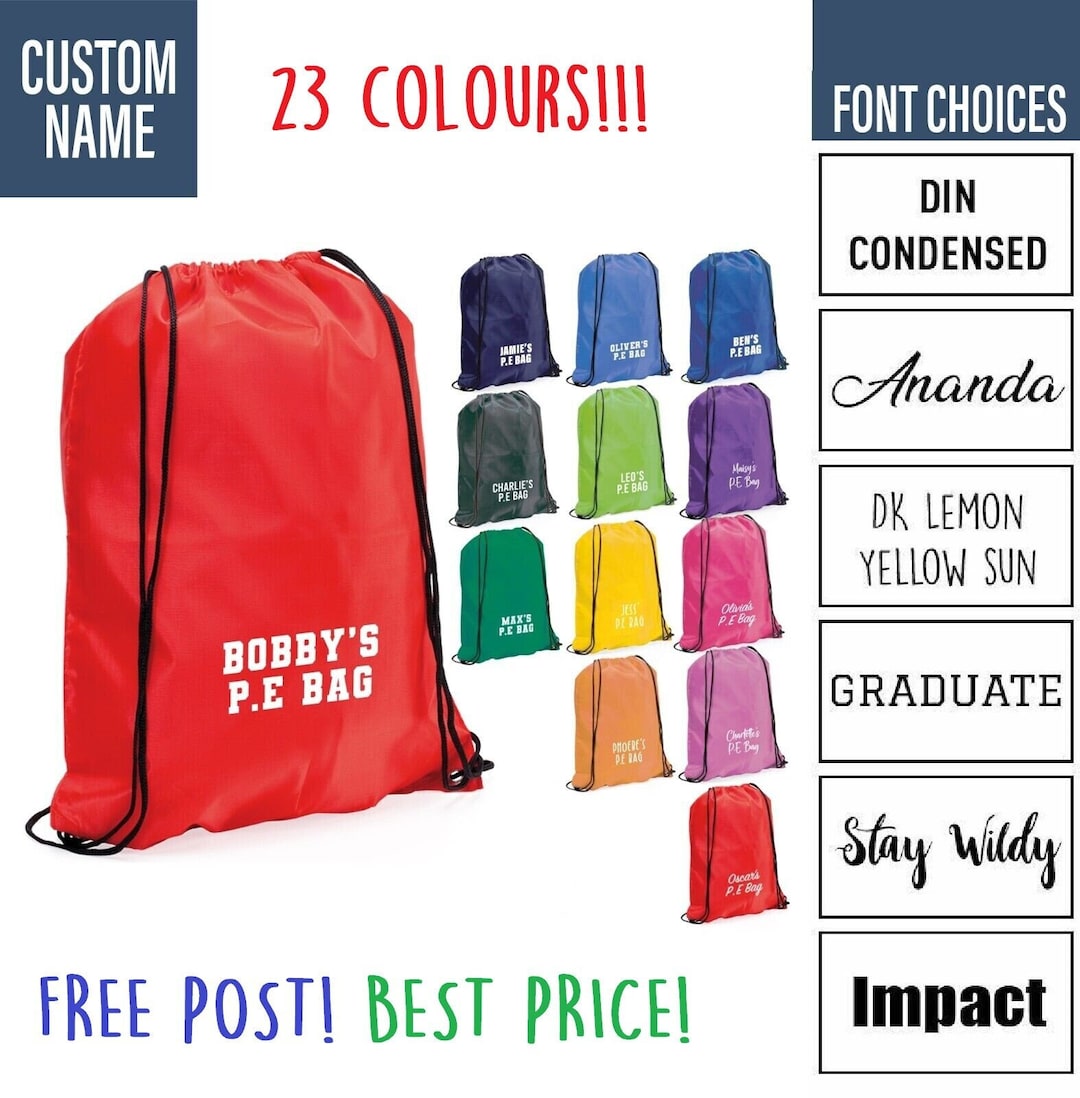 Personalized Drawstring PE Bag: Custom Name School Sack - Etsy