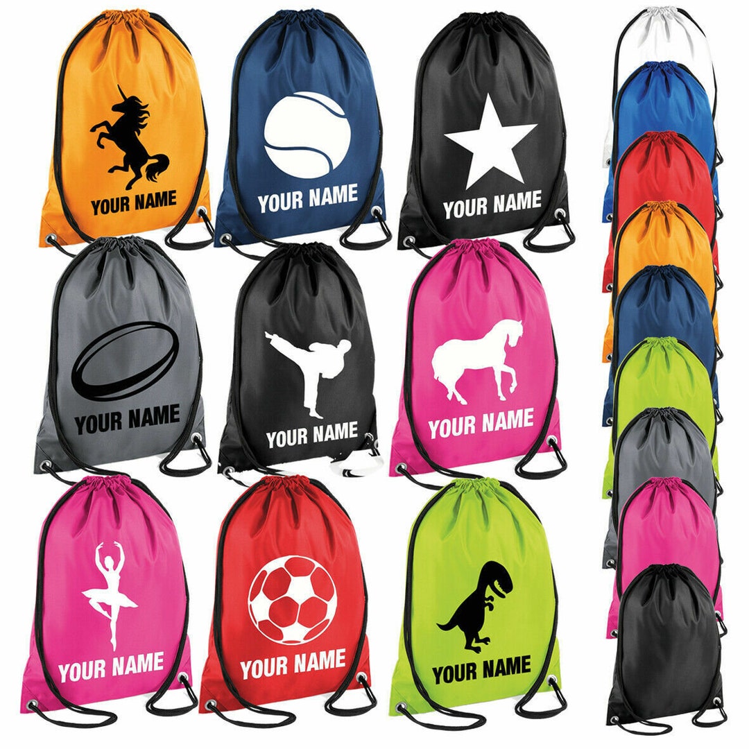 Drawstring Bag Personalised Name School Club PE Custom Name Childrens ...