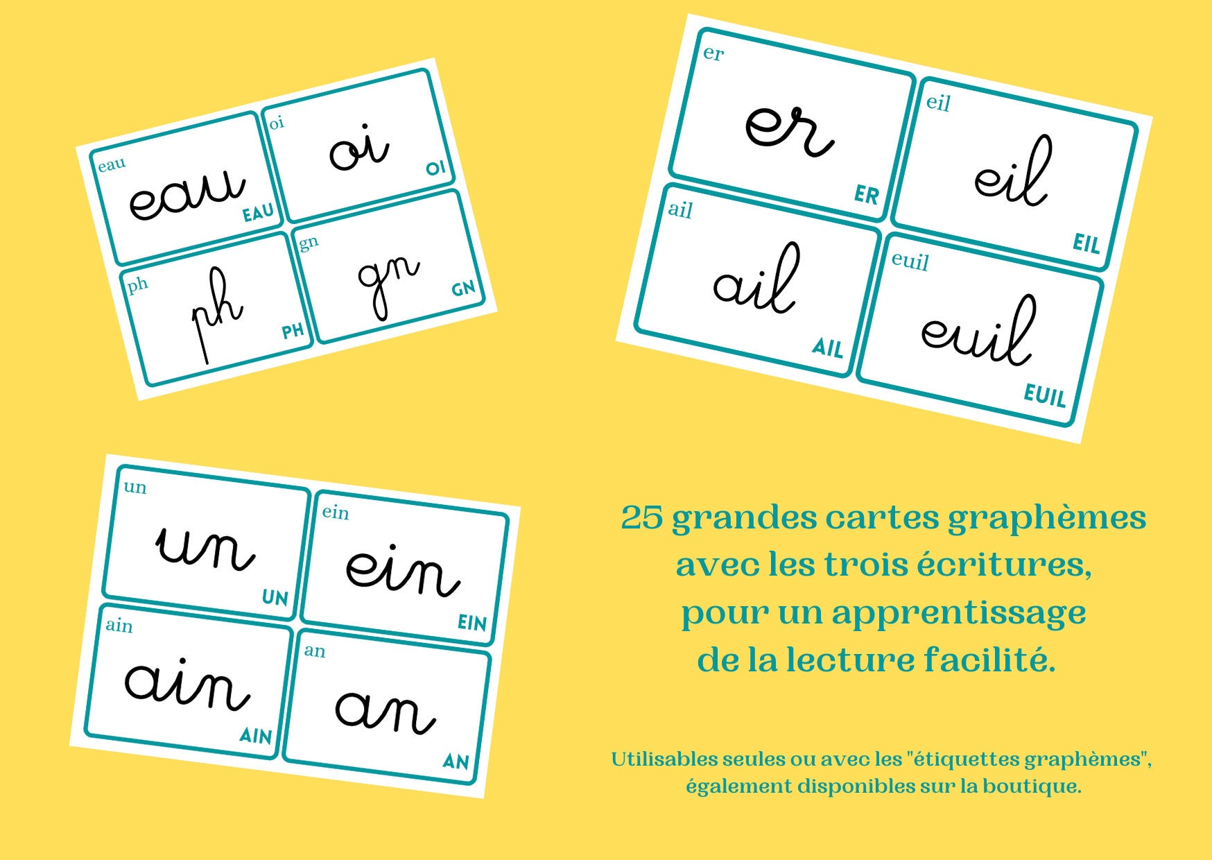 Montessori Graphemes 25 Learning Cards Reading Sounds Writing Syllables ...
