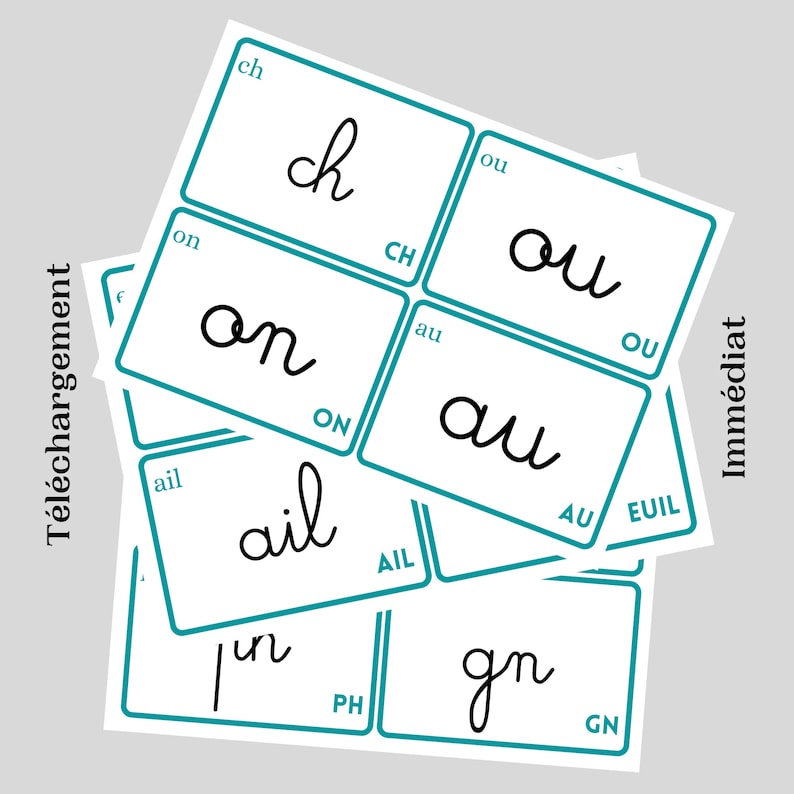 Montessori Graphemes 25 Learning Cards Reading Sounds Writing Syllables ...