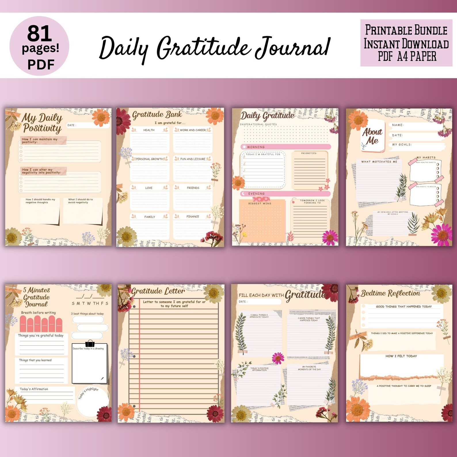 Gratitude Journal Diary Printable - Etsy
