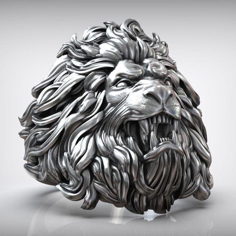 Lion Ring King of the Beasts Solid Silver Men's Statement Jewelry ...