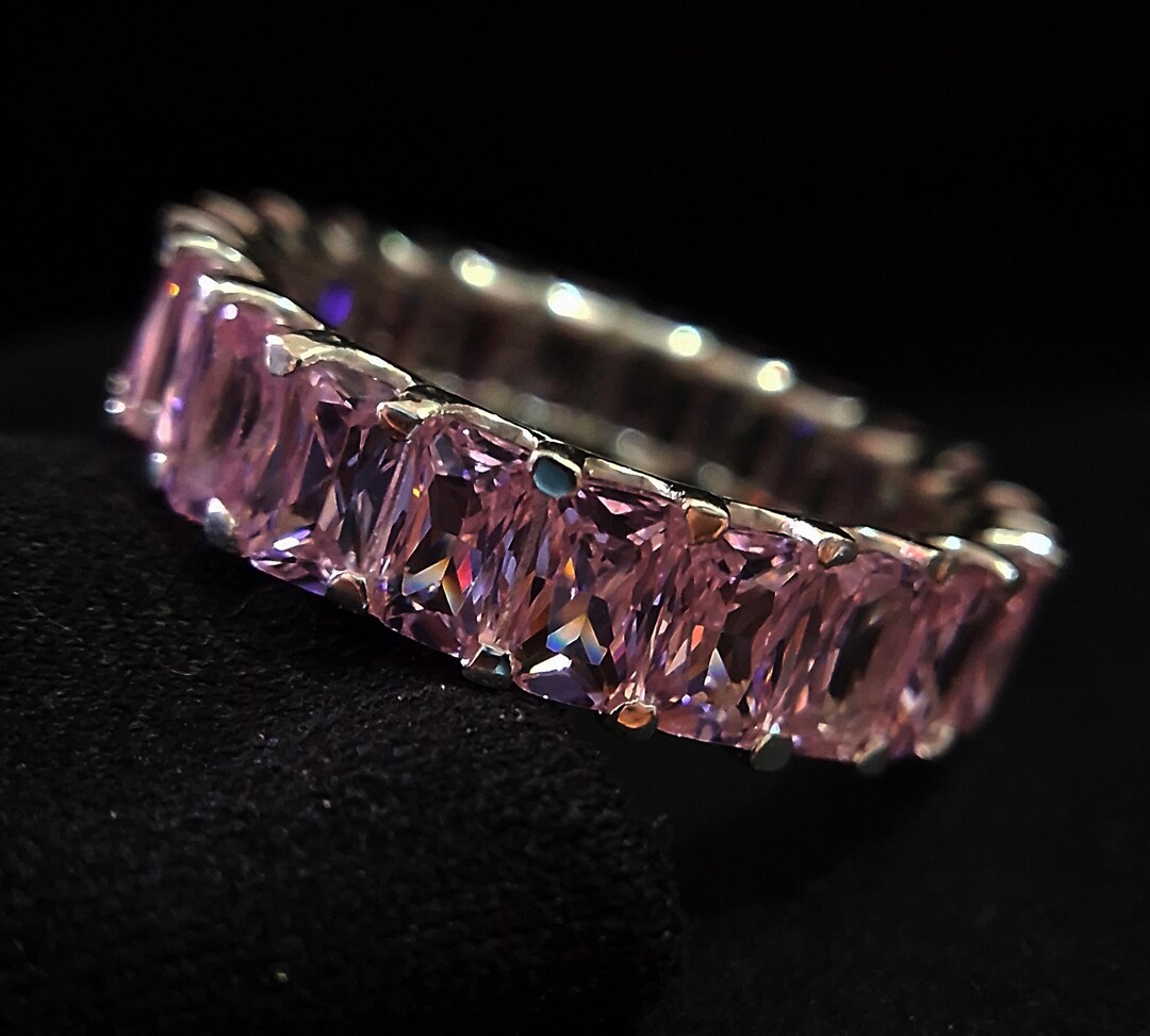 Pink Quartz Full Eternity Band Rings,pink Gemstone Engagement Band Ring ...