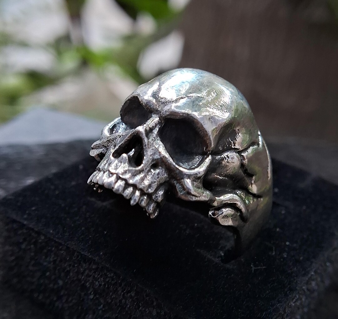 Half Jaw Skull Ring, Large Mens Biker Ring, Sterling Silver Gothic ...