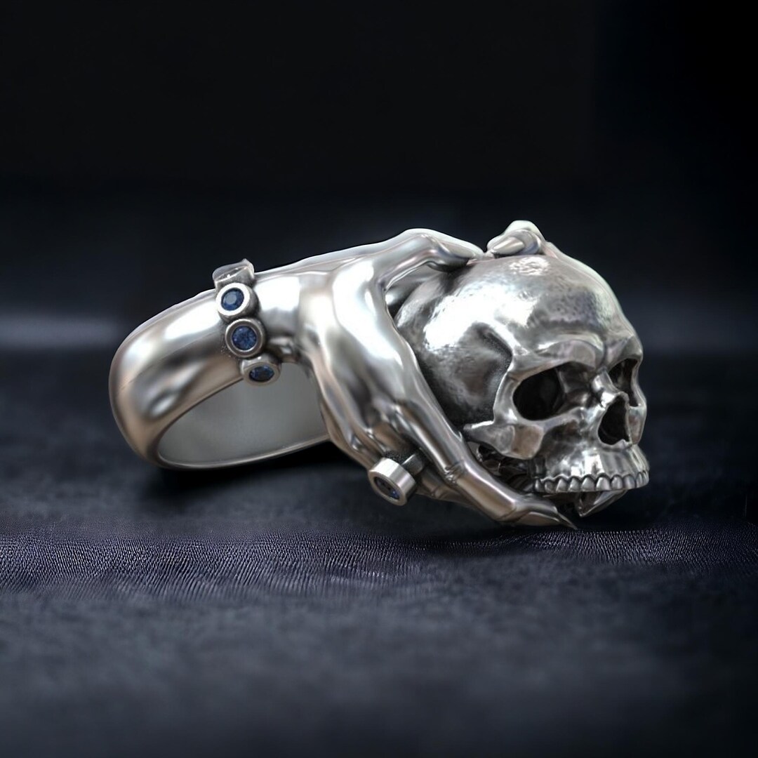 Hands Holding Skull Head Ring,gothic Ring,925 Silver Skull Ring,skull ...