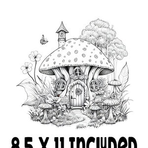 Fairy Mushroom Cottage Coloring Poster Large Adult Coloring Page ...