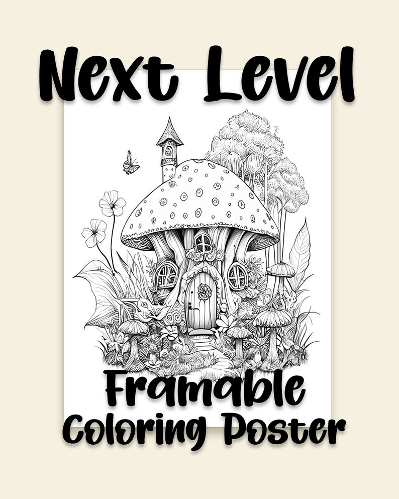 Fairy Mushroom Cottage Coloring Poster Large Adult Coloring - Etsy