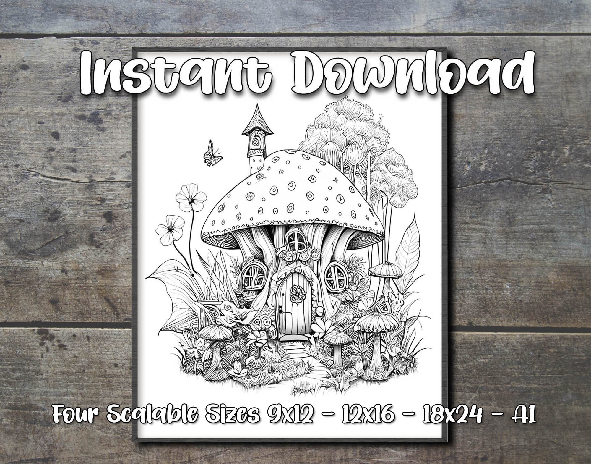 Fairy Mushroom Cottage Coloring Poster Large Adult Coloring - Etsy Canada