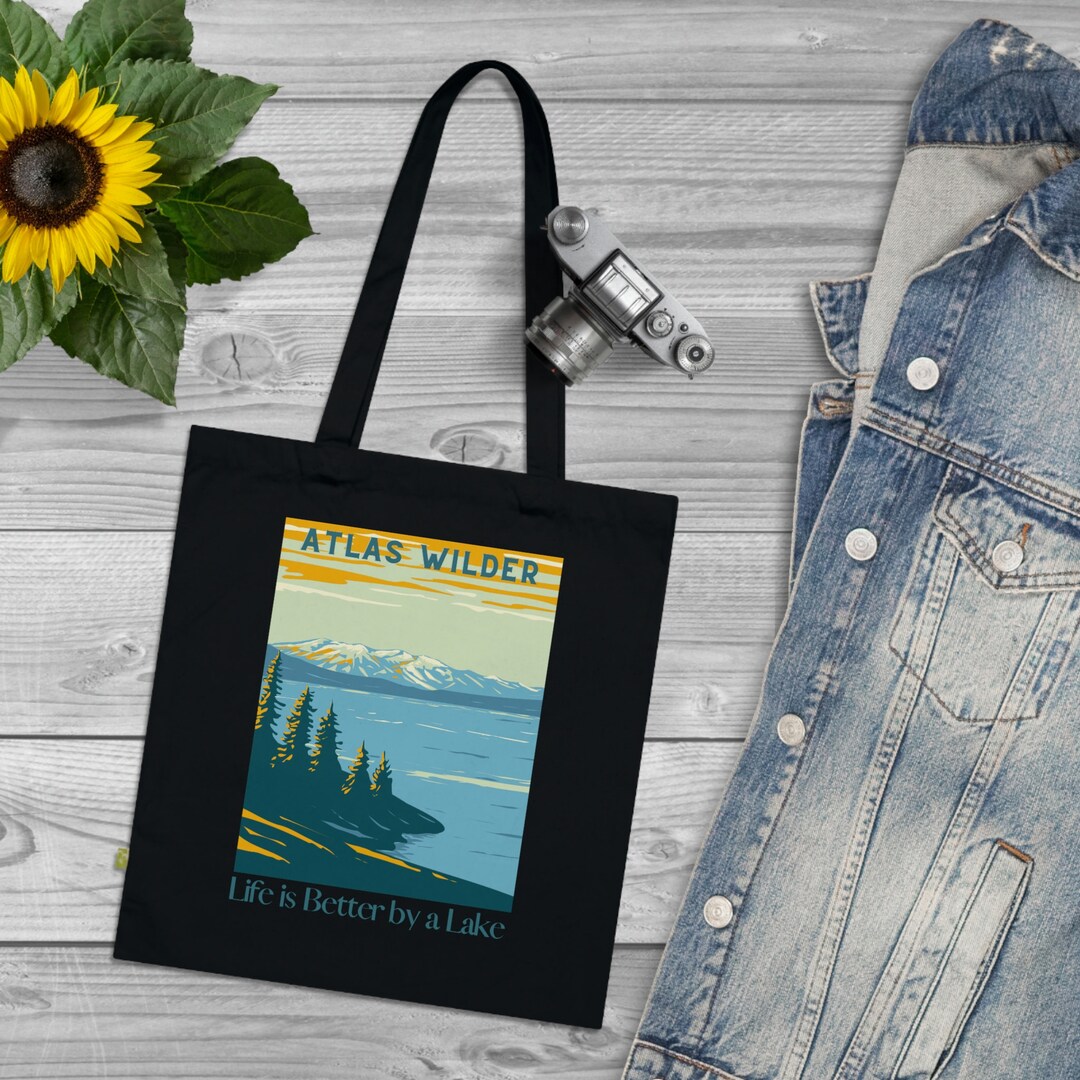 Organic Cotton Tote Bag, Adventure Tote, Mountain Bag, Lake Bag, Trees ...