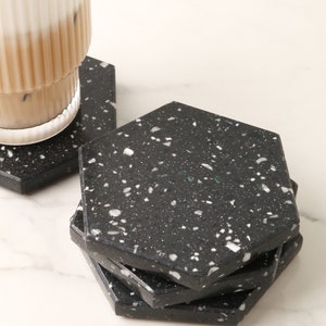 Luxury Black Hexagon Shaped Coasters | Coasters | Black | Marble Effect ...