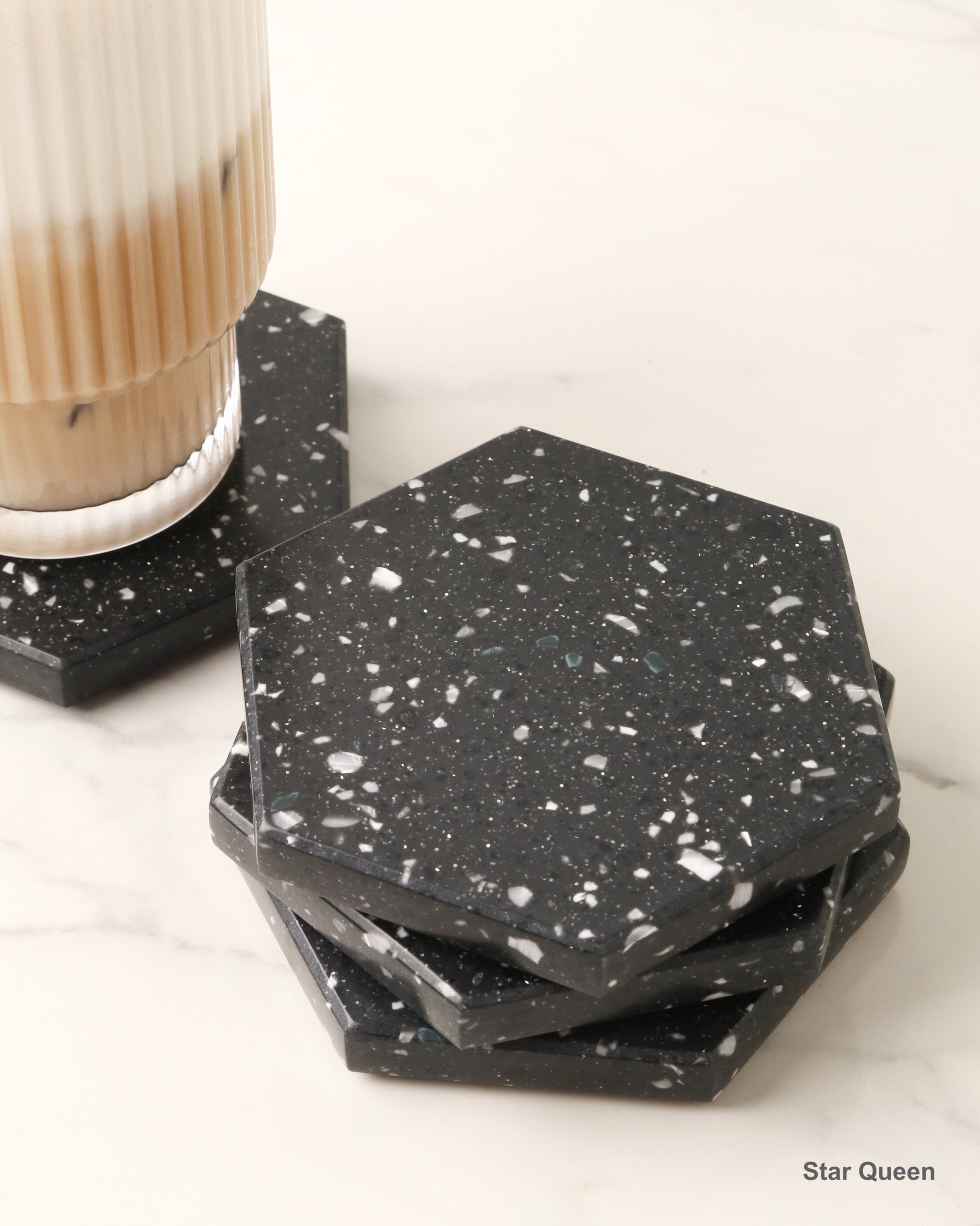 Luxury Black Hexagon Shaped Coasters | Coasters | Black | Marble Effect ...
