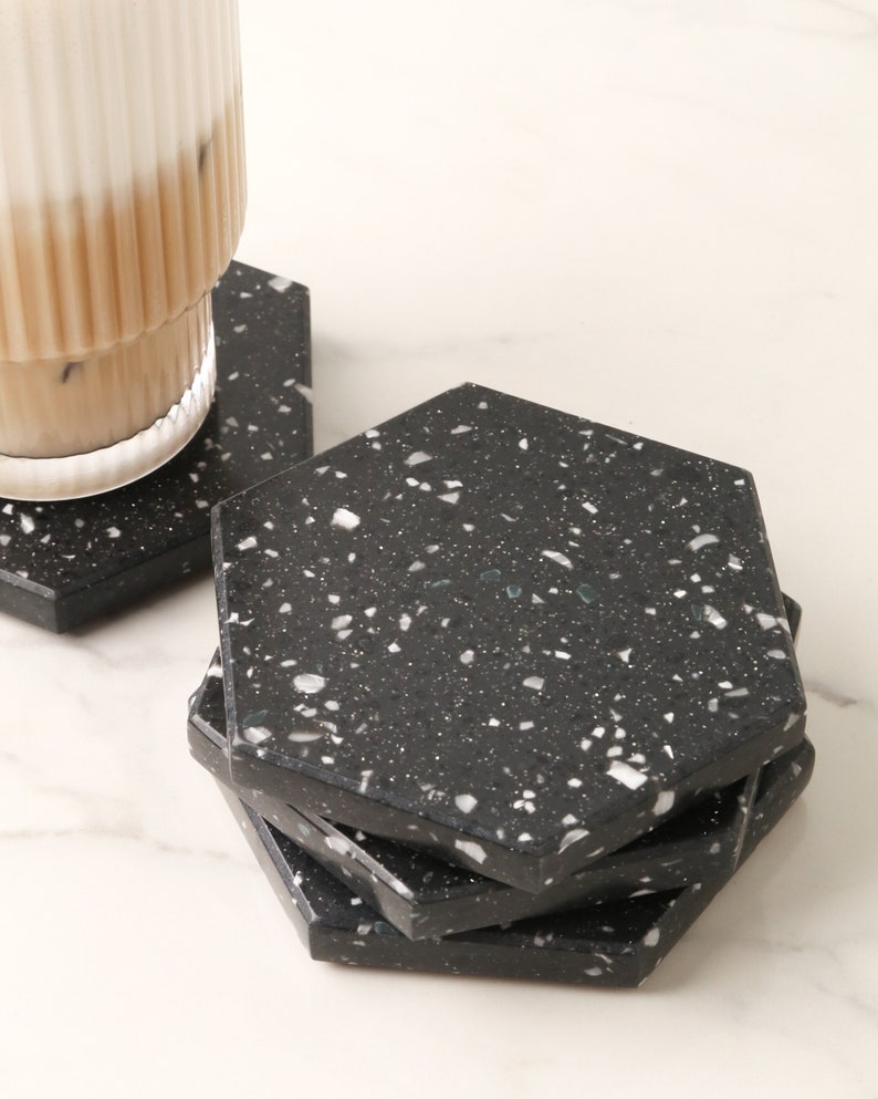 Luxury Black Hexagon Shaped Coasters | Coasters | Black | Marble Effect ...
