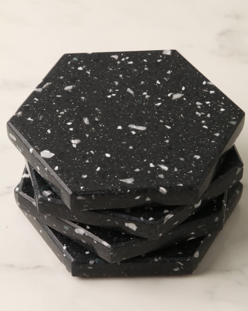 Luxury Black Hexagon Shaped Coasters | Coasters | Black | Marble Effect ...