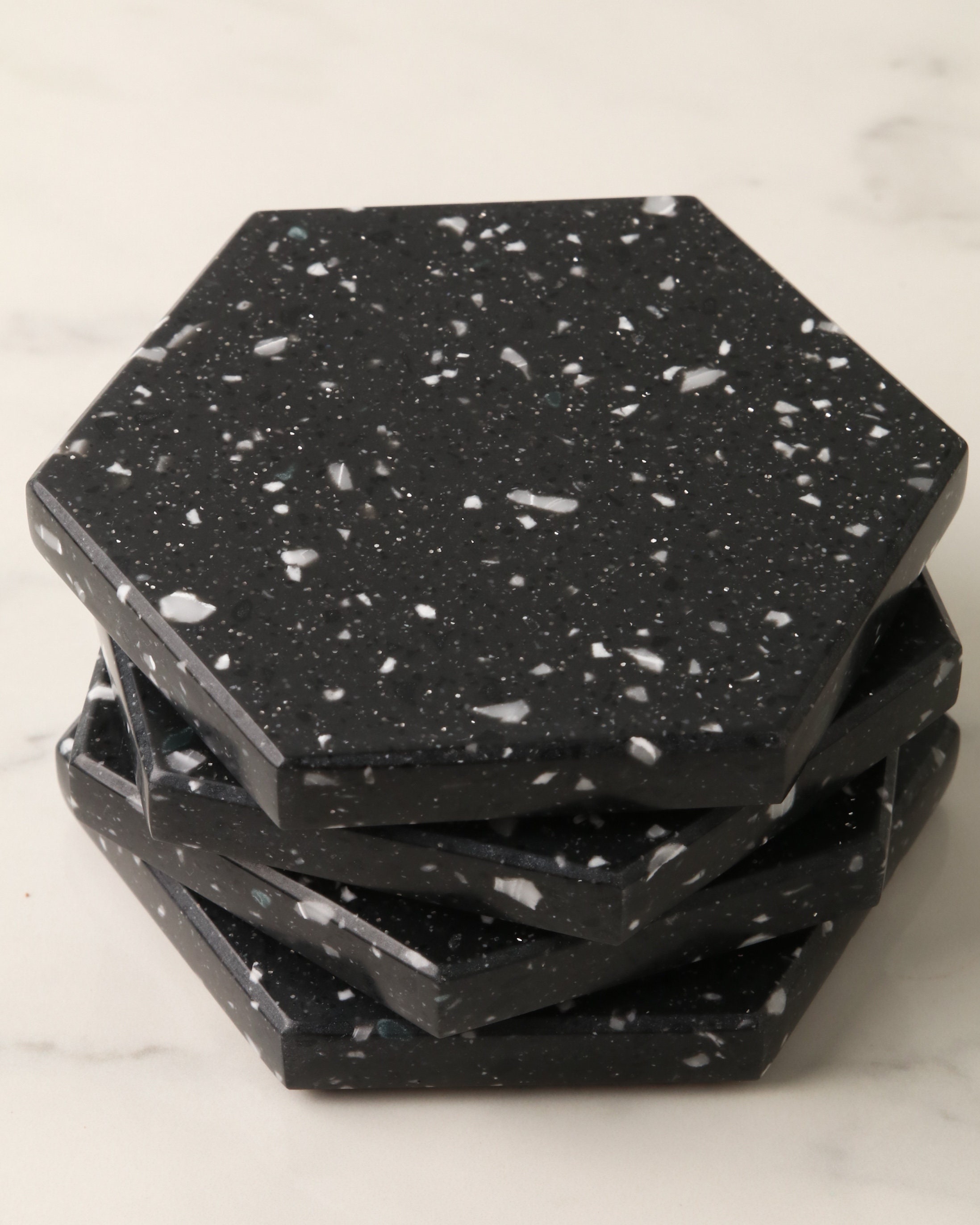 Luxury Black Hexagon Shaped Coasters | Coasters | Black | Marble Effect ...