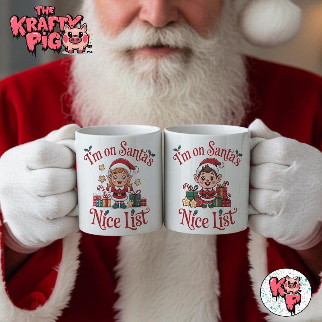 Elf Nice List Mug Wrap Set PNG | Boy and Girl Elf Sublimation Design ...