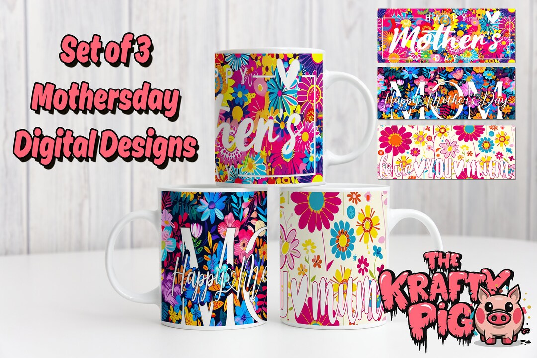 Mother's Day Mug Designs: Floral Sublimation Wrap (PNG Digital Download ...