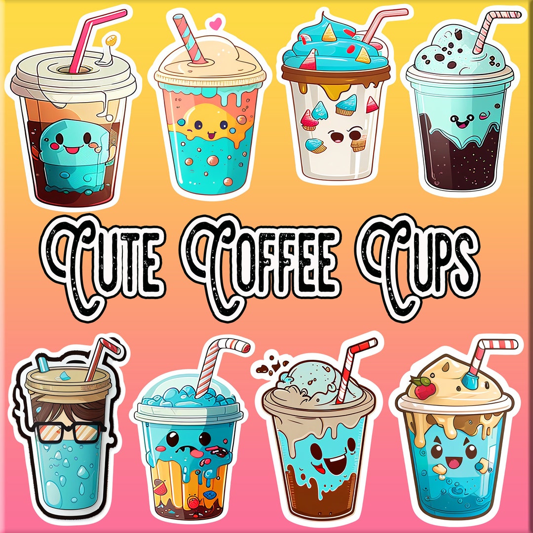 CUTE CARTOON DRINKS Cup Clipart, Sublimation, Rainbow, Colourful ...