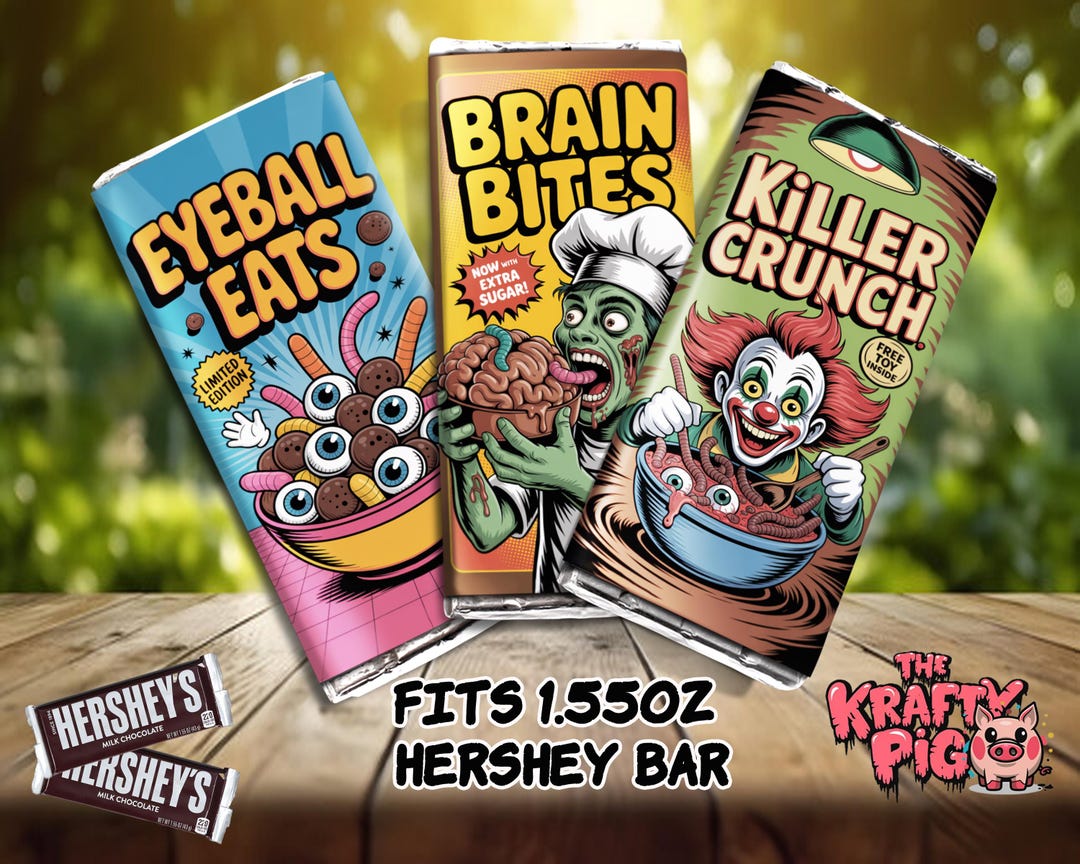 Spooky Candy Bar Wrappers Set of 3 Horror Halloween Chocolate Bar Label ...