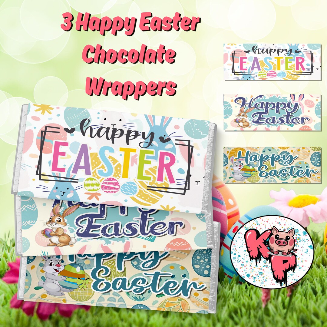 3 "happy Easter" Chocolate Bar Wrappers, Celebration Gift, Personalised ...