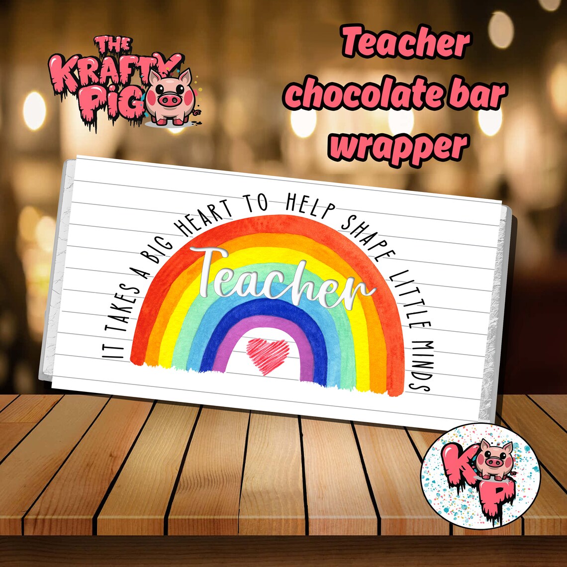 Personalized Teacher Chocolate Bar Wrapper: Rainbow Design (digital PNG ...