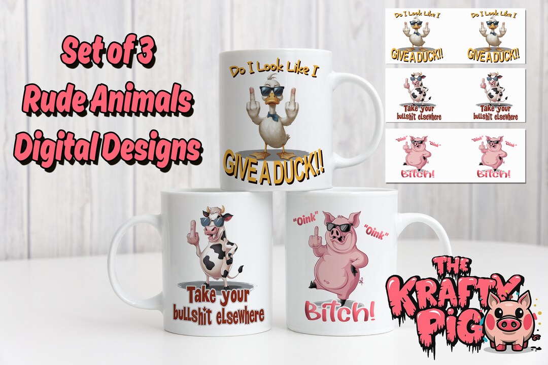 Funny Rude Animal Mug Wraps: Explicit Farm Designs (digital PNG) - Etsy