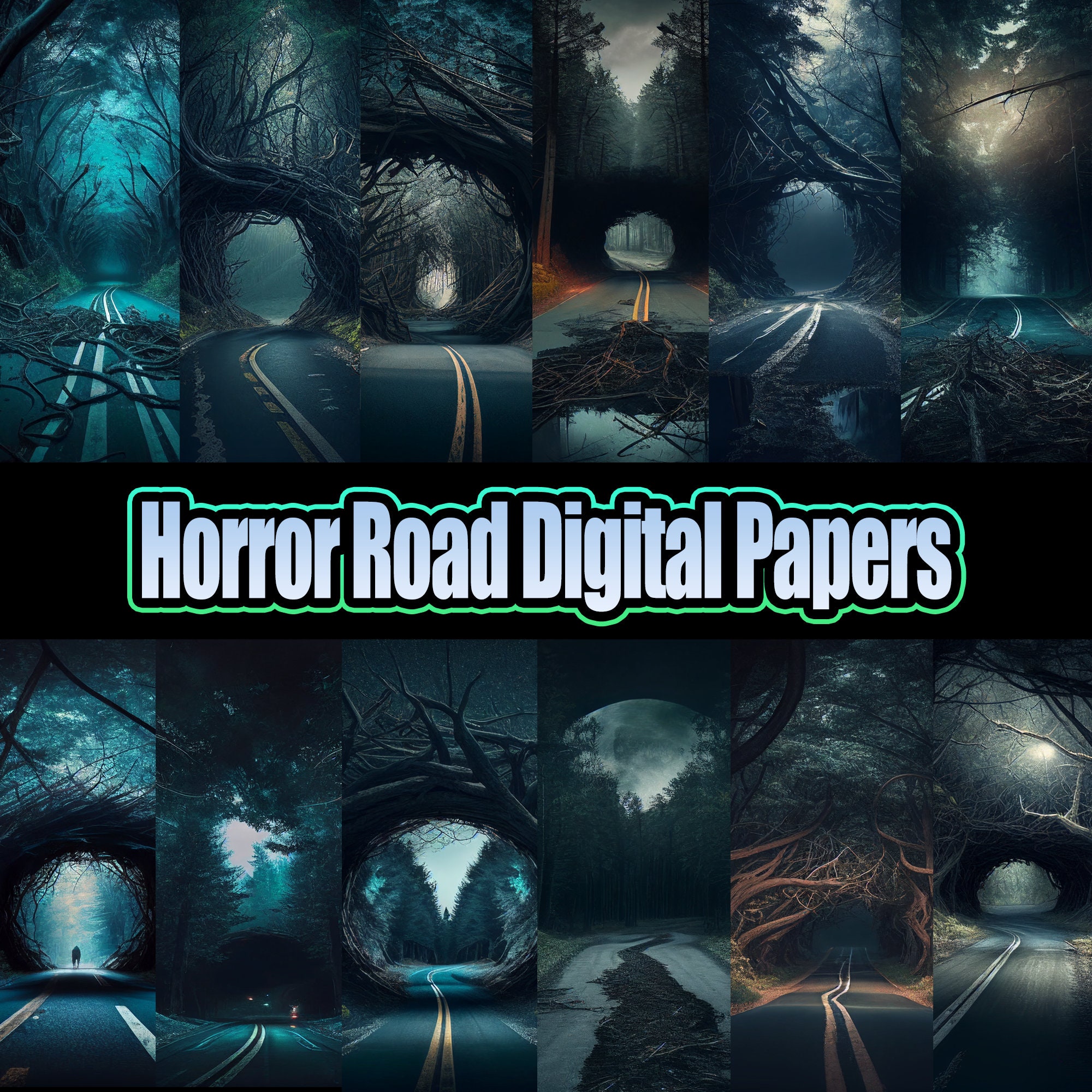 Gothic Horror Road Digital Paper Bundle: Dark Fantasy Backgrounds ...