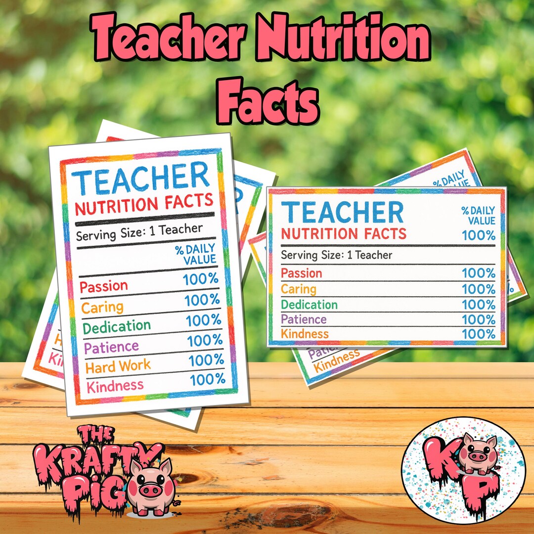 Teacher Nutrition Facts PNG: Fun Printable Gift (digital Download, 4 ...