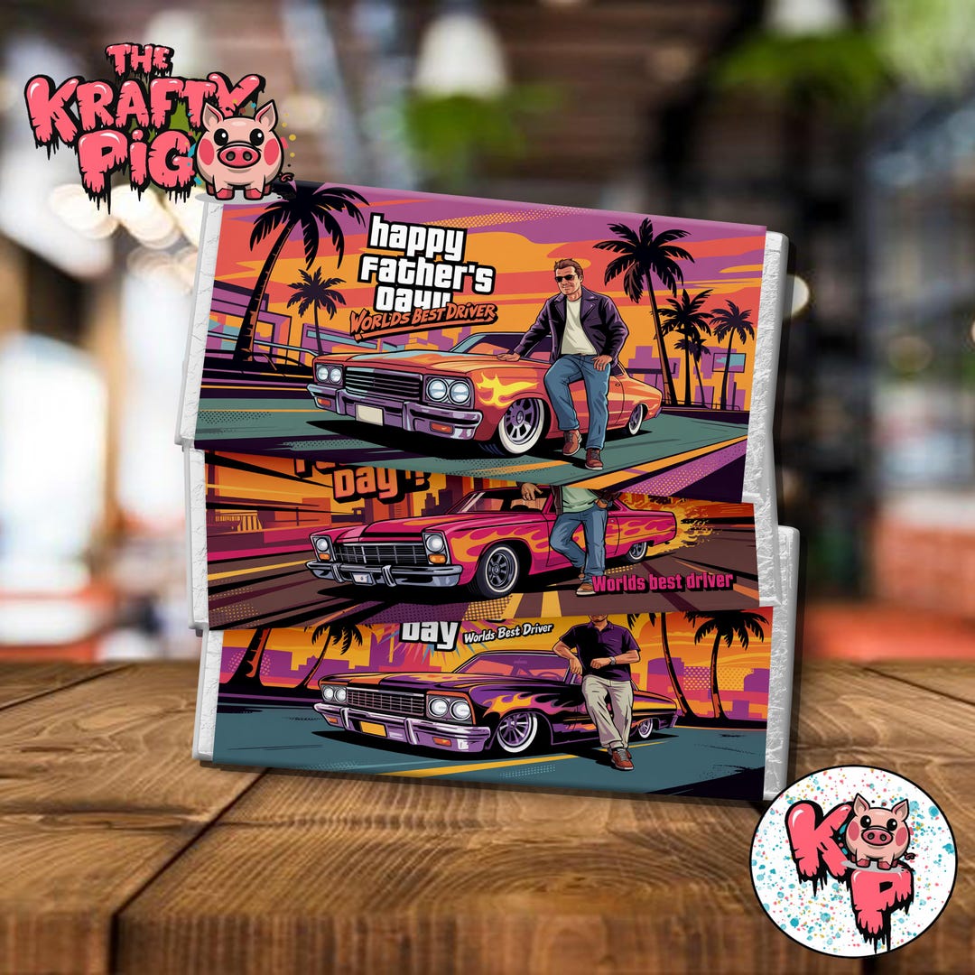 Father's Day Chocolate Bar Wrappers: Classic Car Designs (PNG Digital ...