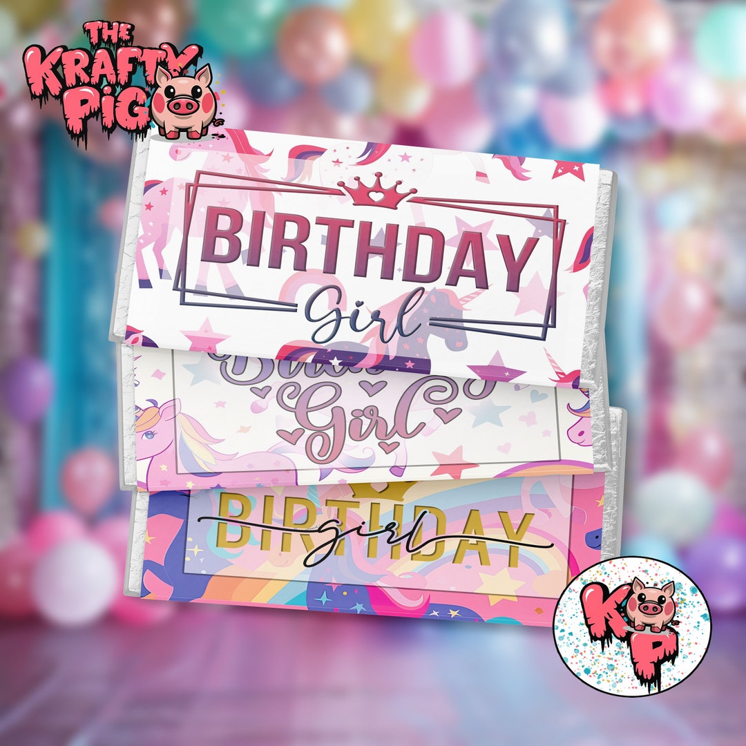 3 UNICORN Birthday GIRL Chocolate Bar Wrapper, Personalized Chocolate ...