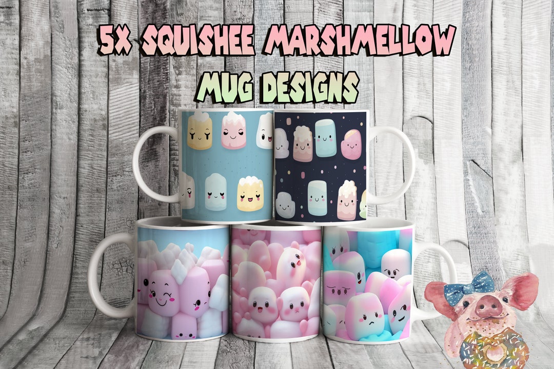 Set of 5 Cute Squishy MARSHMALLOW MUG Sublimation Art, Digital Craft ...