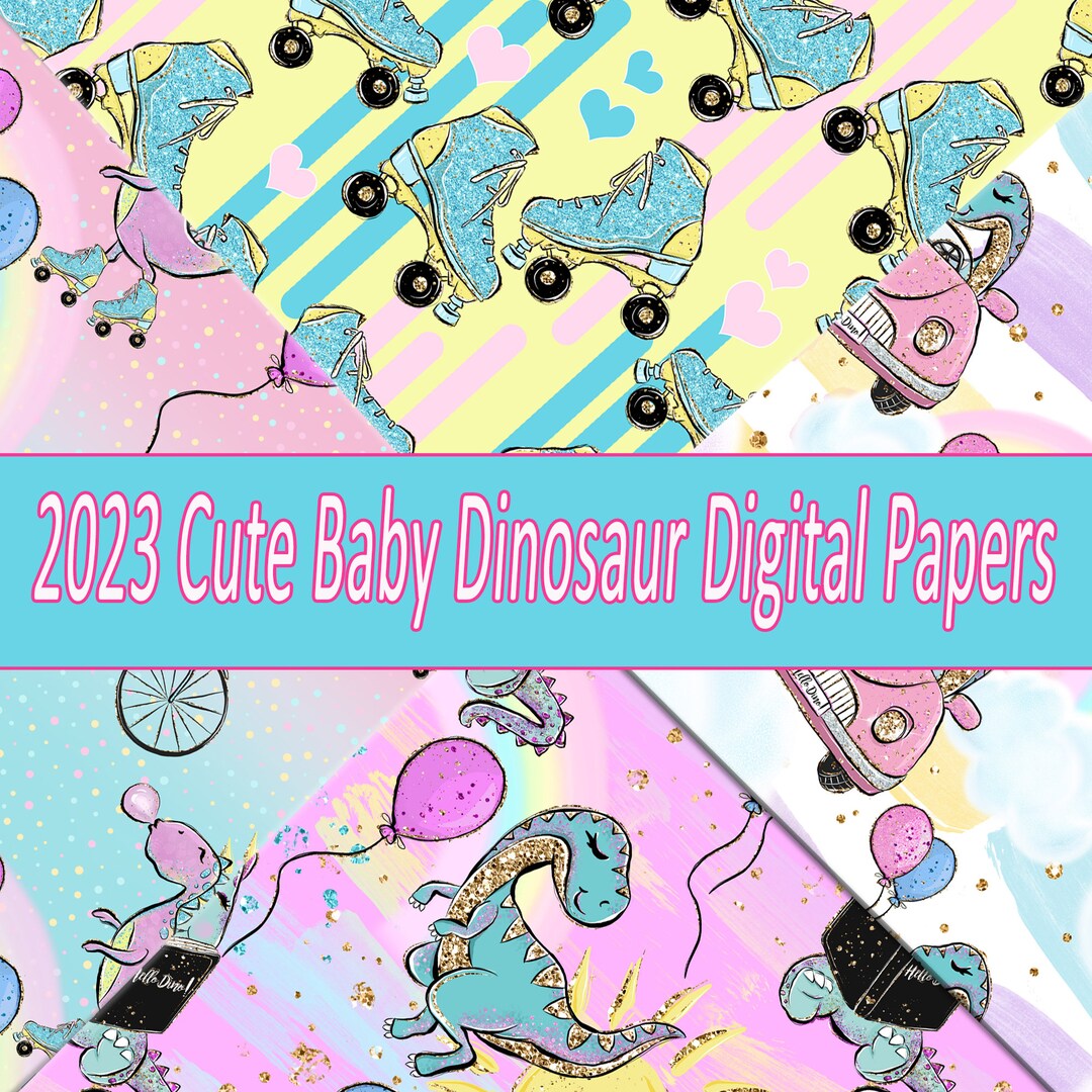 2023 Cute Baby Dinosaur Digital Papers Scrapbook Paper, Digital Paper ...