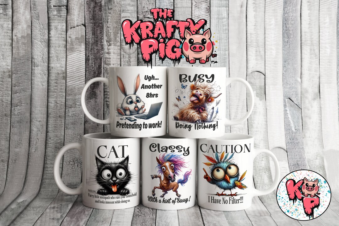 5 FUNNY ANIMAL Mug Design, Sublimation 11oz Mug Wrap, Custom Mug ...