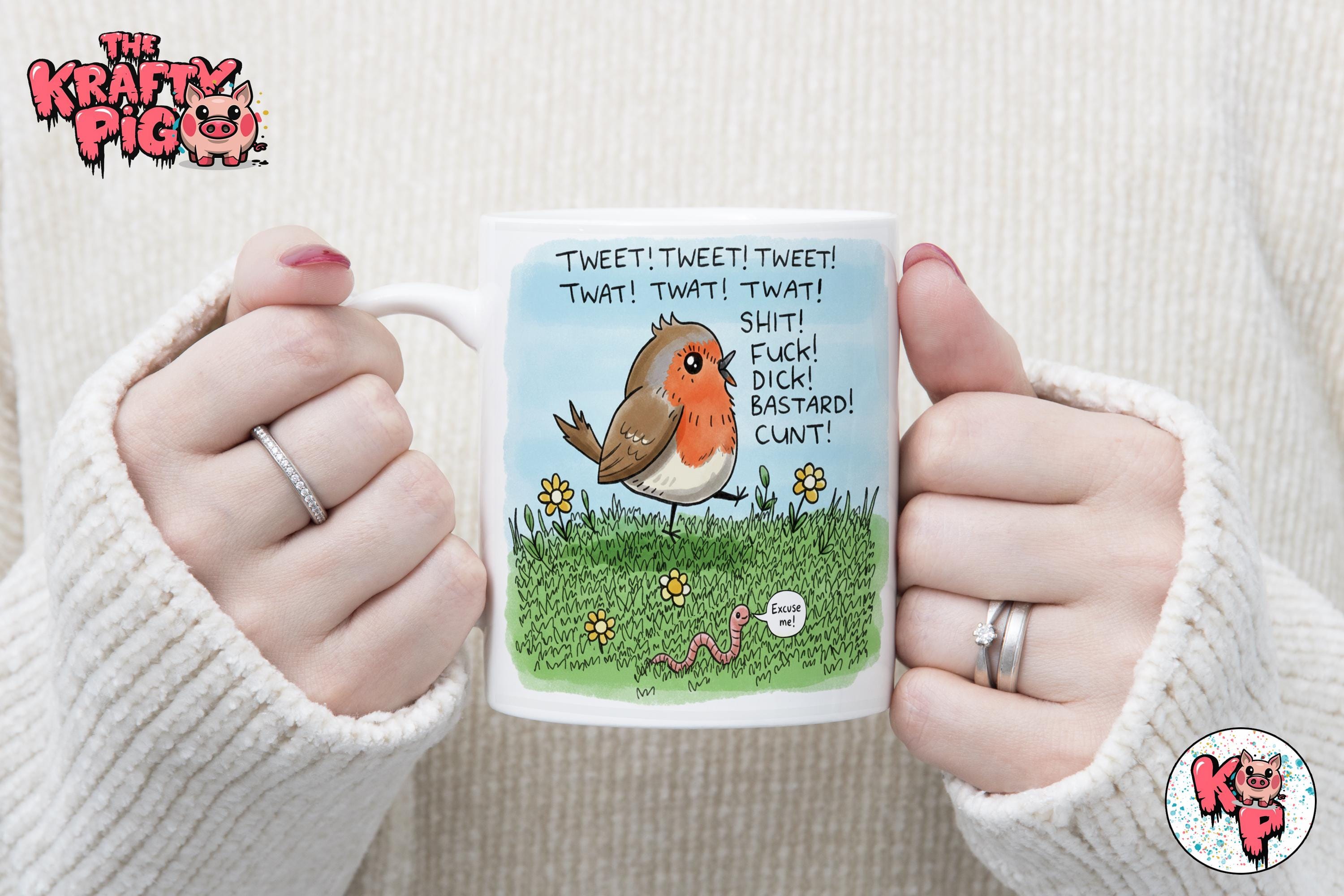 Funny Swearing Robin Mug Wrap – Rude Bird Digital Design – Adult Humour ...