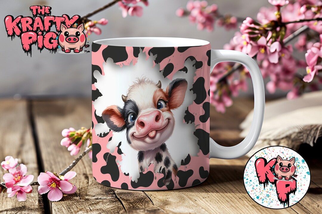 Cute Cow Mug Design, Sublimation 11oz Mug Wrap, Custom Mug Design ...