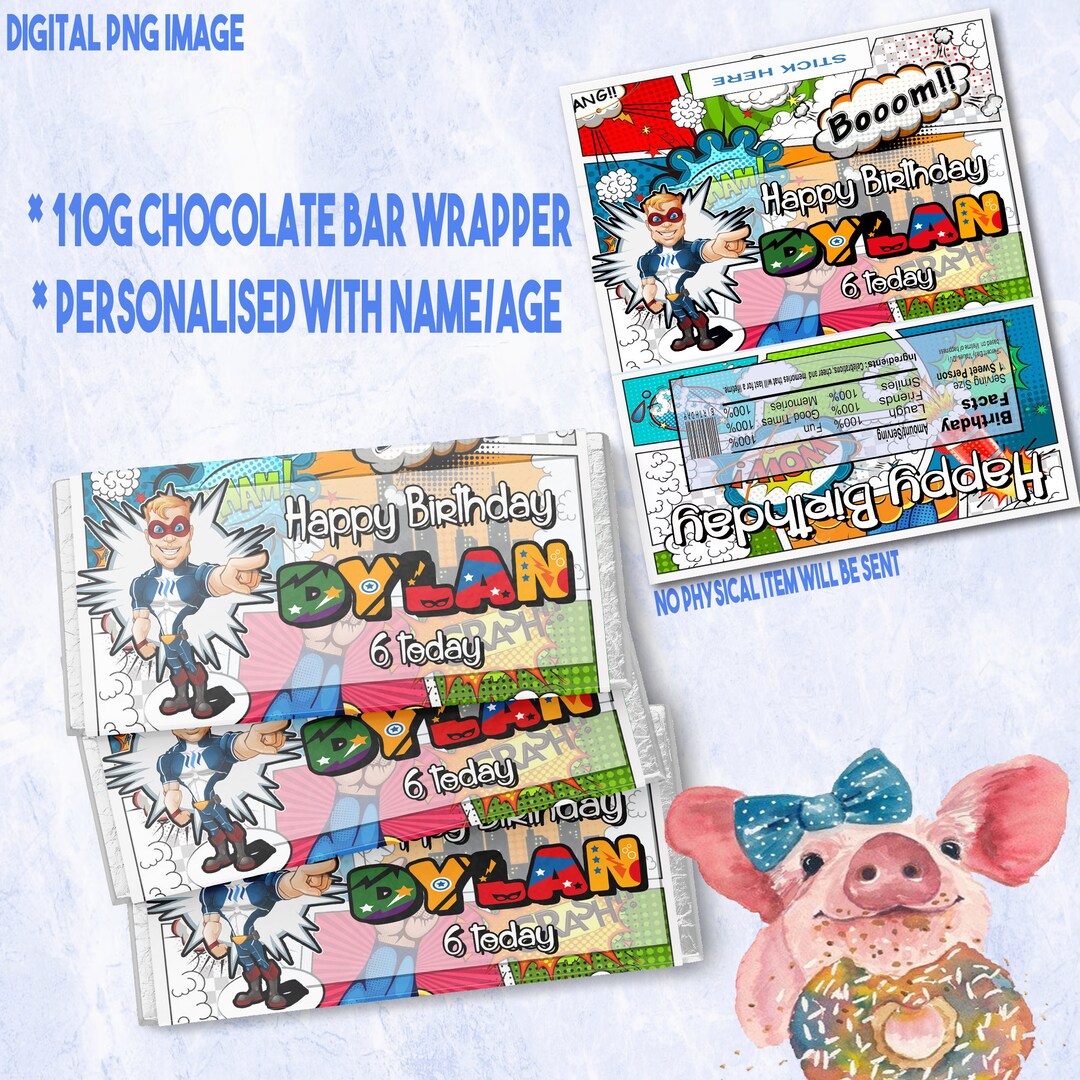 SUPERHERO COMIC Custom Personalised Digital Birthday Party Chocolate ...