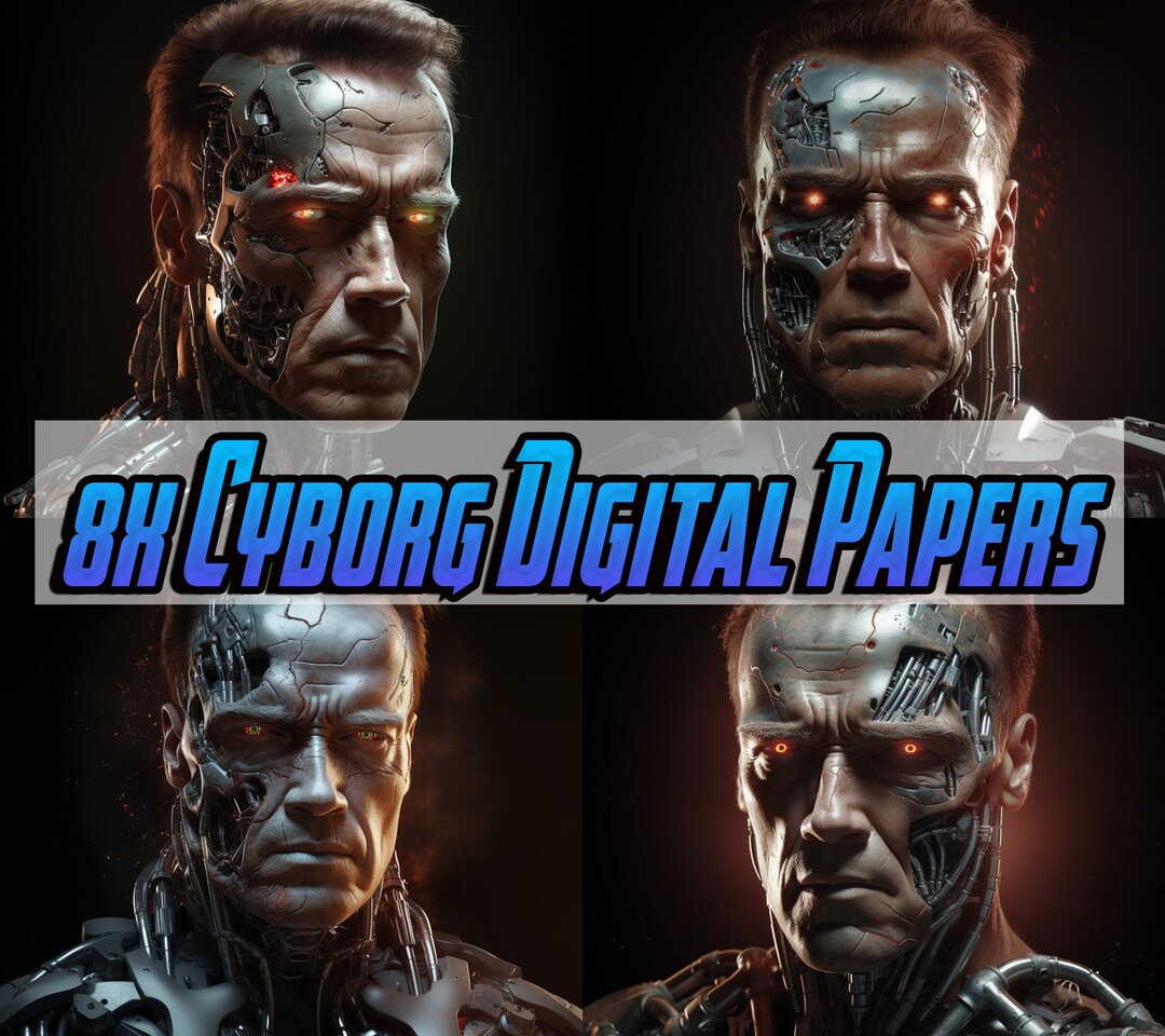 Set of 8 CYBORG Movie Inspired Digital Scrapbook Paper, Robot Digital ...