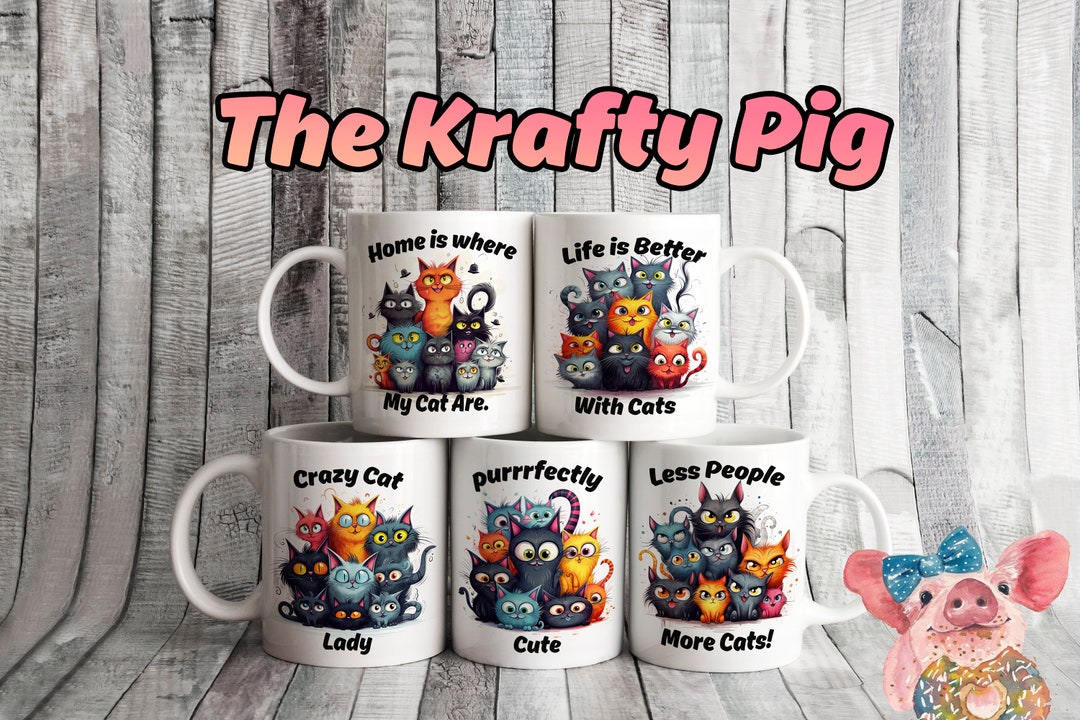 Set of 5 Cat Lover MUG Design, Sublimation 11oz Mug Wrap, Custom Mug ...