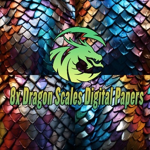 Set of 8 Unique Metallic Dragon Scales Mythical Gothic Digital Papers ...
