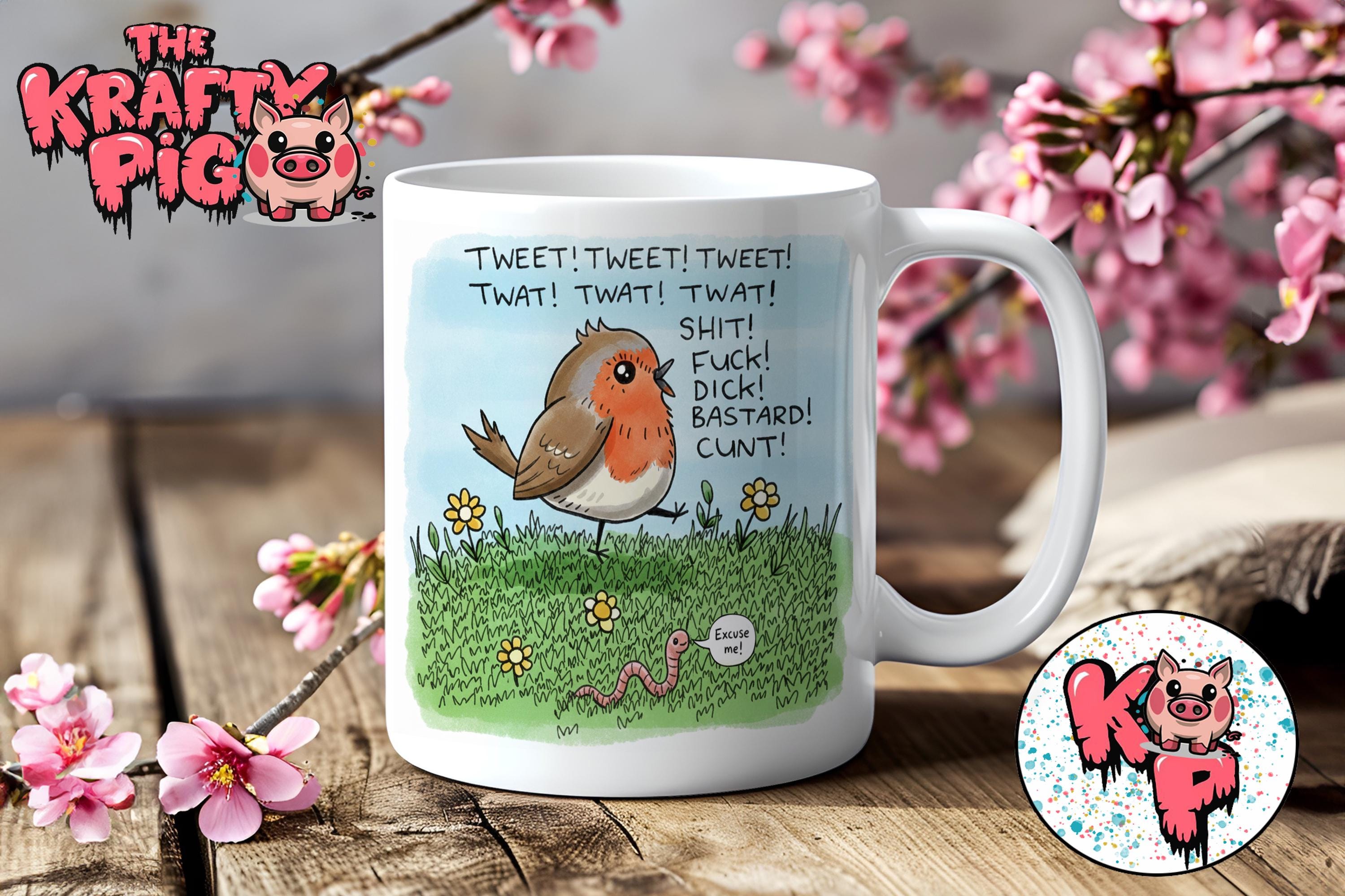 Funny Swearing Robin Mug Wrap – Rude Bird Digital Design – Adult Humour ...