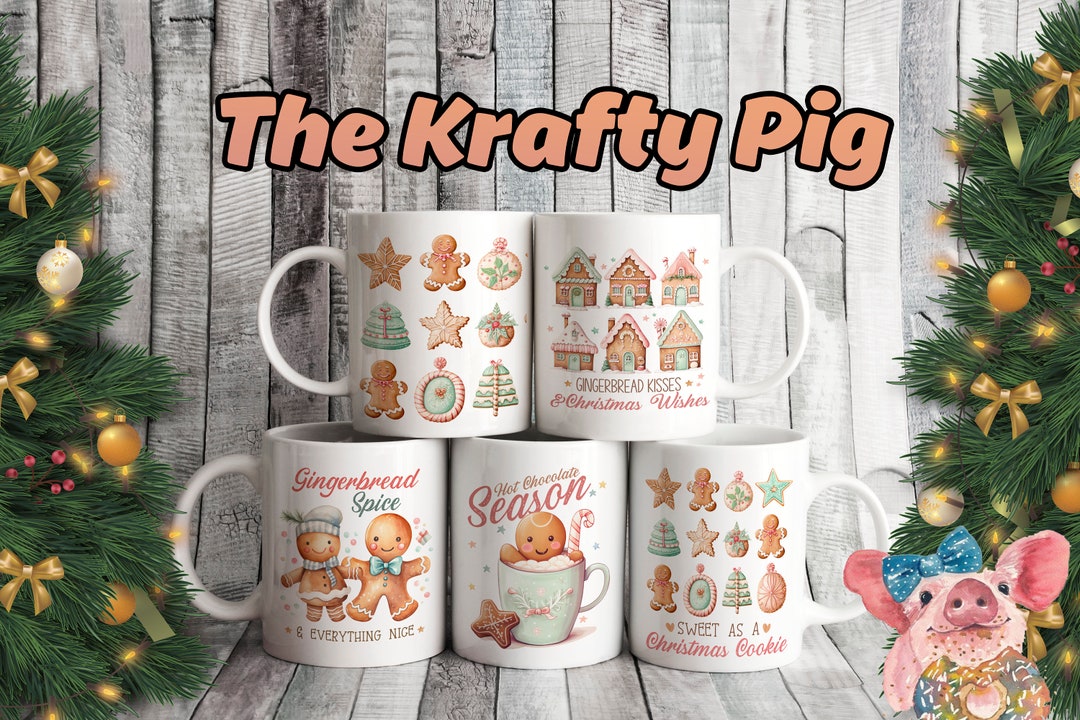 Set of 5 Christmas GINGERBREAD COOKIES 11oz Mug Designs, Sublimation ...