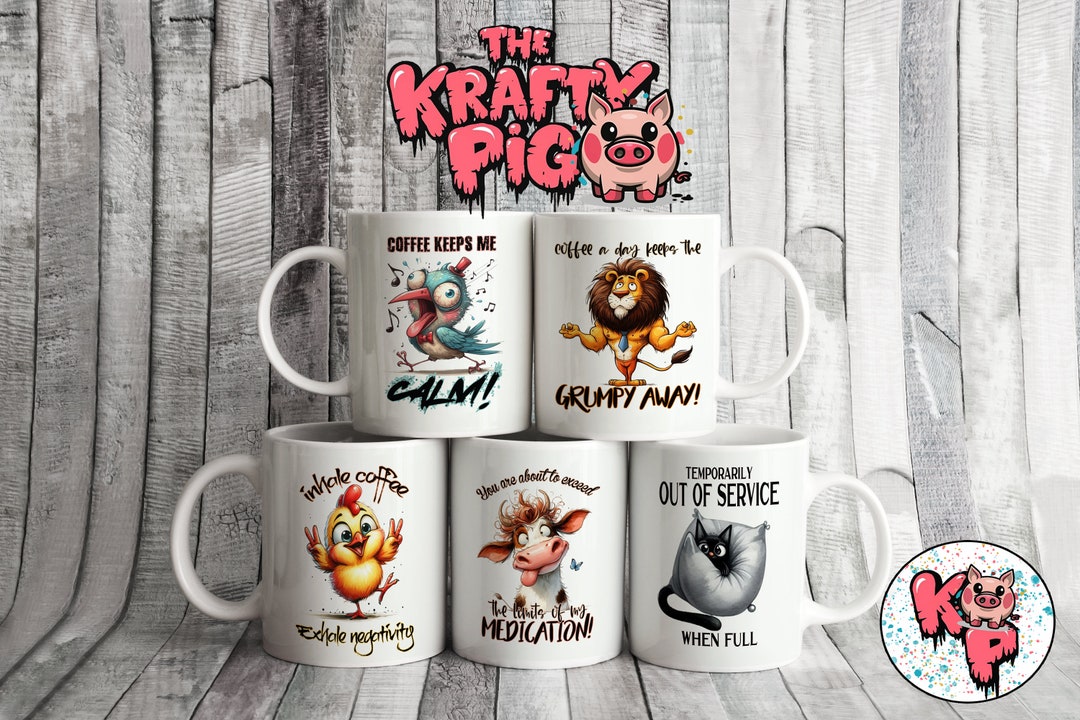 5 FUNNY ANIMAL Lover Mug Design, Sublimation 11oz Mug Wrap, Custom Mug ...