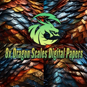 Set of 8 Unique Metallic Dragon Scales Mythical Gothic Digital Papers ...
