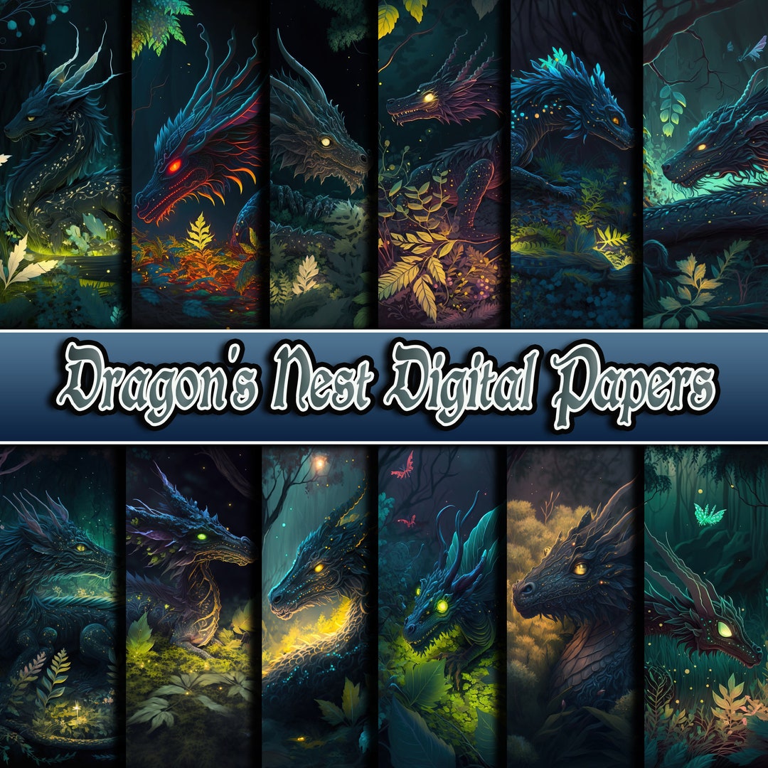 Mythical Fantasy Dragon Nest Digital Artwork Papers Bundle, Clipart ...