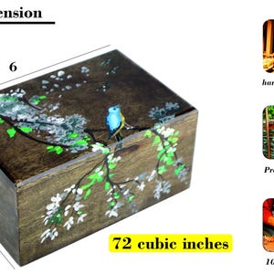 Hand-painted Mango Wood Urn With Blue Bird & Floral Art – Unique ...