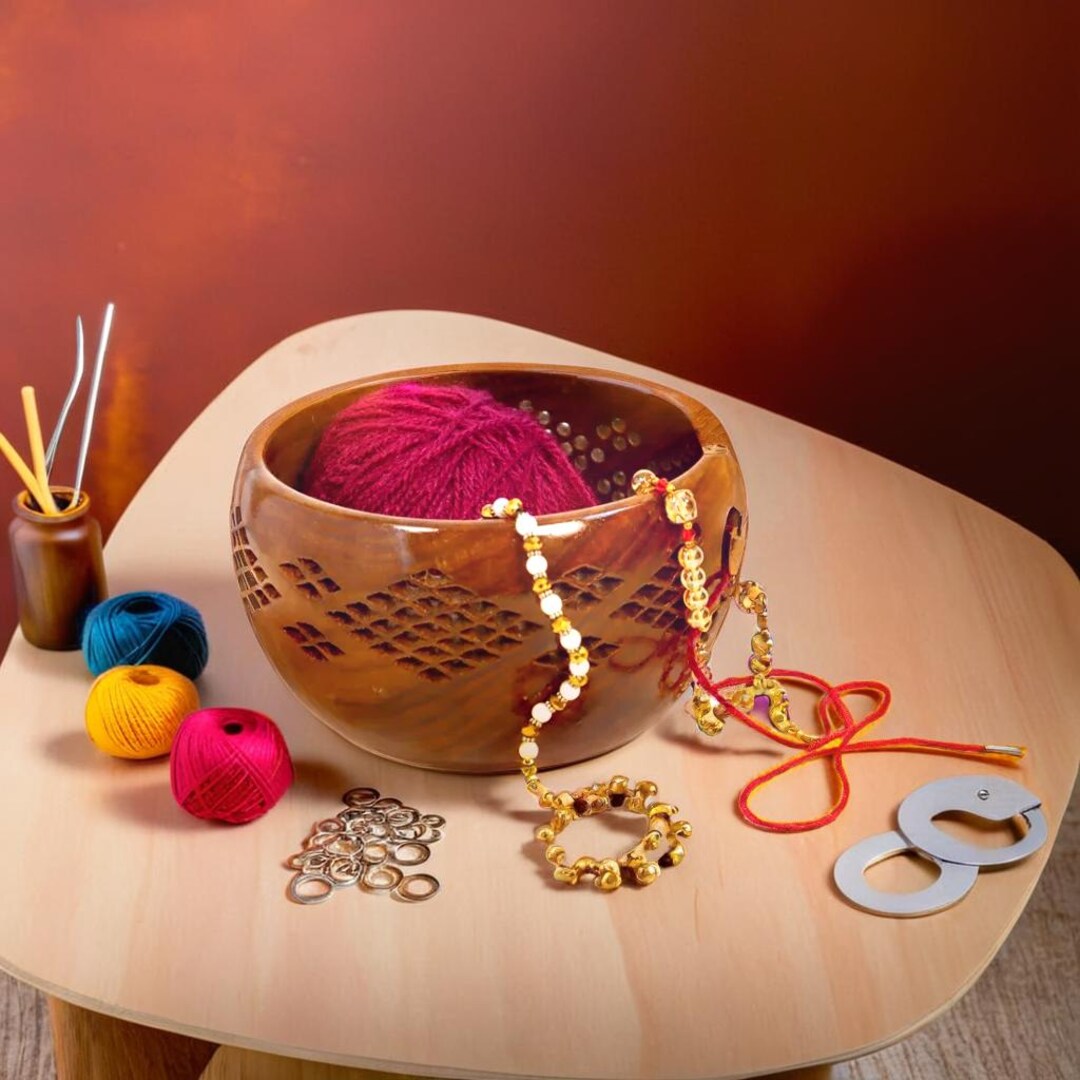 Handcrafted Rosewood Yarn Bowl for Knitting and Crocheting - Ideal Yarn ...