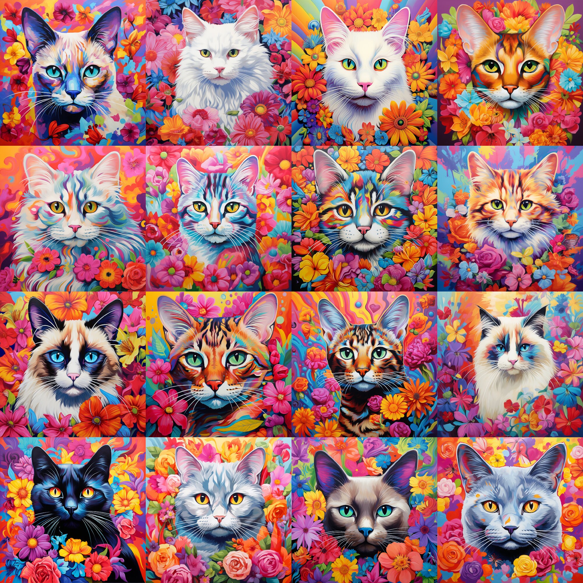 100+ Colorful Floral Cats Png Bundle Colorful Cat Breeds Images Cat ...