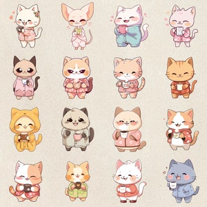 100 Kawaii Coffee Kitties Clipart Bundle Cute Kitten Png Bundle Kittie ...