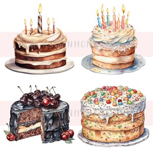 Watercolor Birthday Cakes Png Bundle, Birthday Cake Clipart Bundle ...